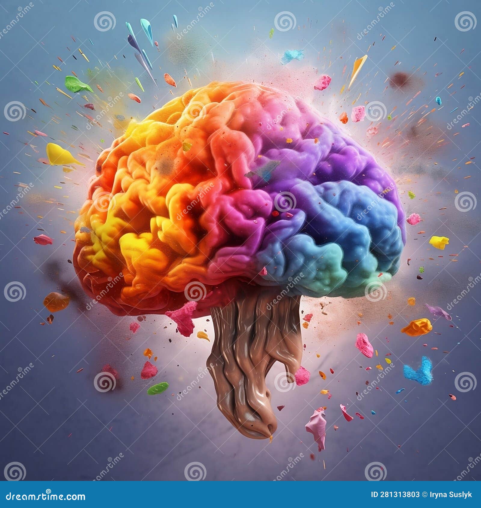 Rainbow-colored Creative Brain Explodes with Knowledge and Ideas ...