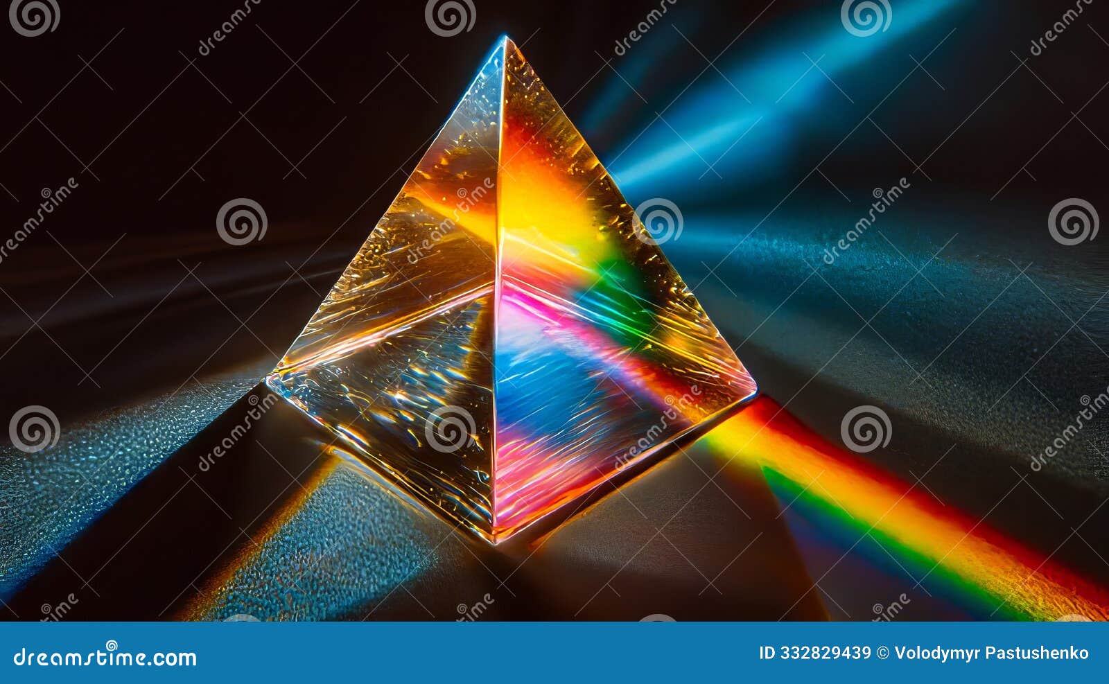 A Rainbow Colored Crystal Pyramid on a Black Background Stock ...