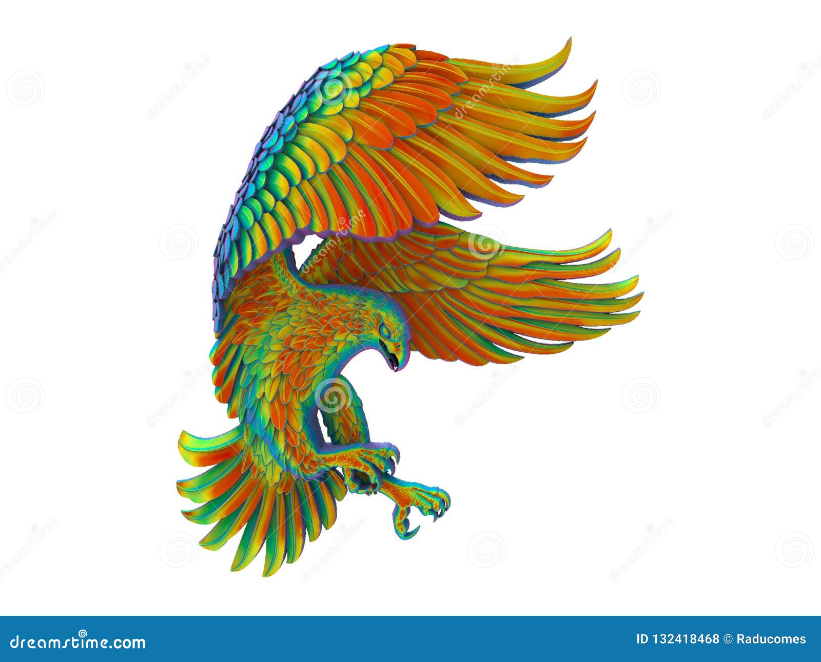 Rainbow Colored Detailed Flying Eagle Stock Illustration - Illustration ...