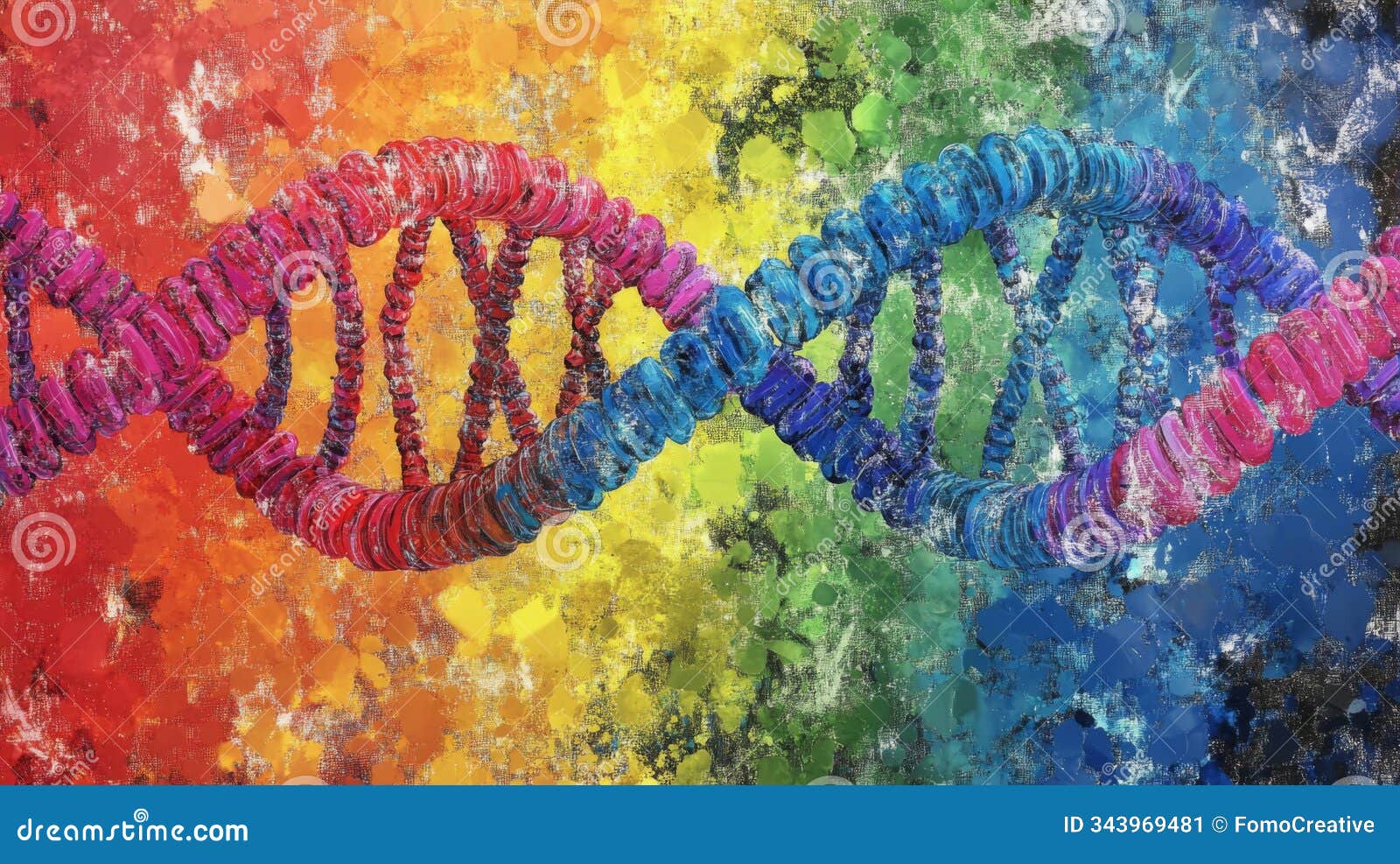 A Rainbow-Colored DNA Double Helix On A Spattered Background Royalty ...