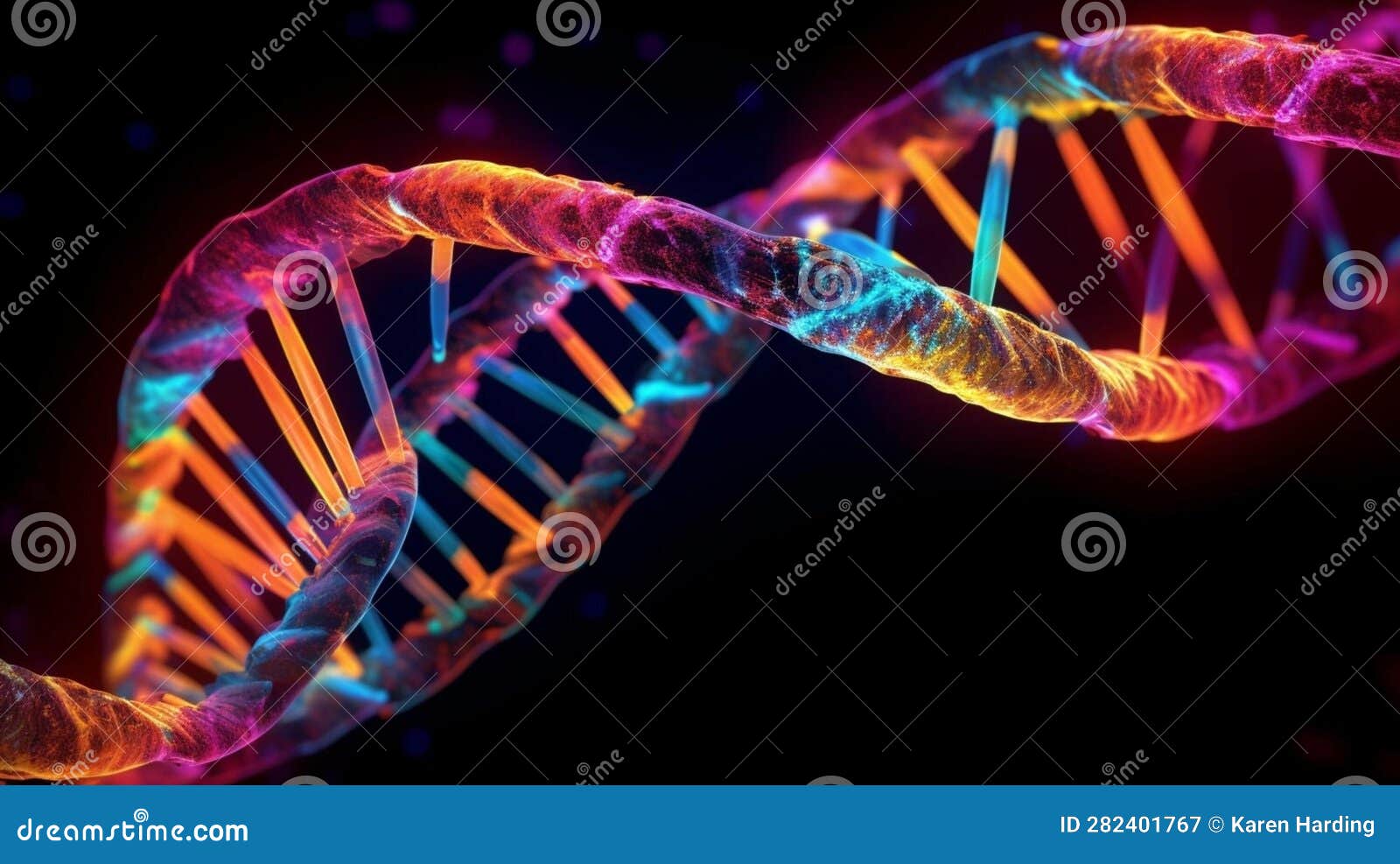 Rainbow Colored DNA String on Black Background Stock Illustration ...