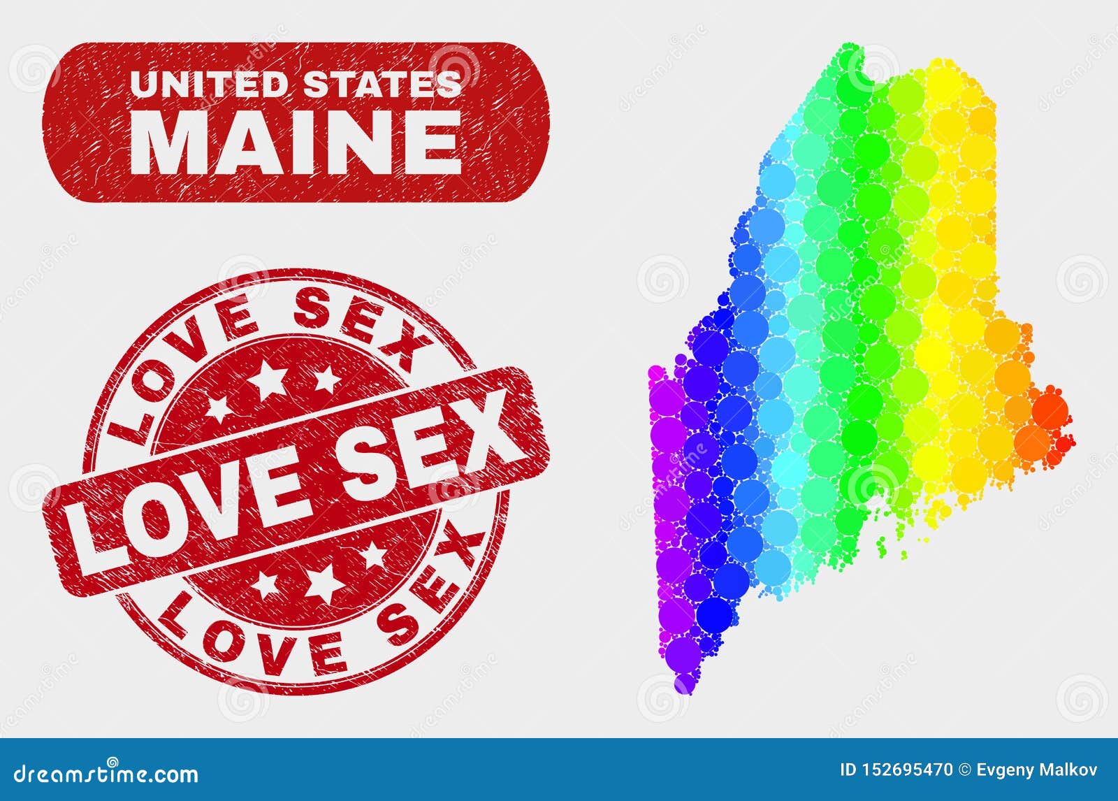 Spectrum Mosaic Maine State Map And Grunge Love Sex Watermark Stock