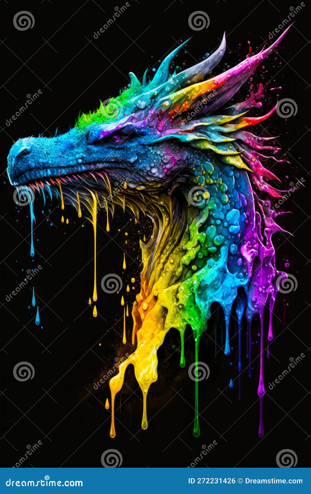 Rainbow Colored Dragon on Black Background. Generative AI Stock ...
