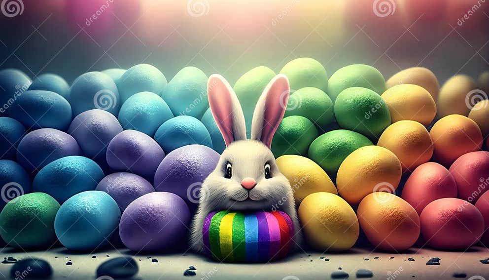 Rainbow Colored Easter Cute Rabbit Egg Symbol. Bunny Spring Generated ...