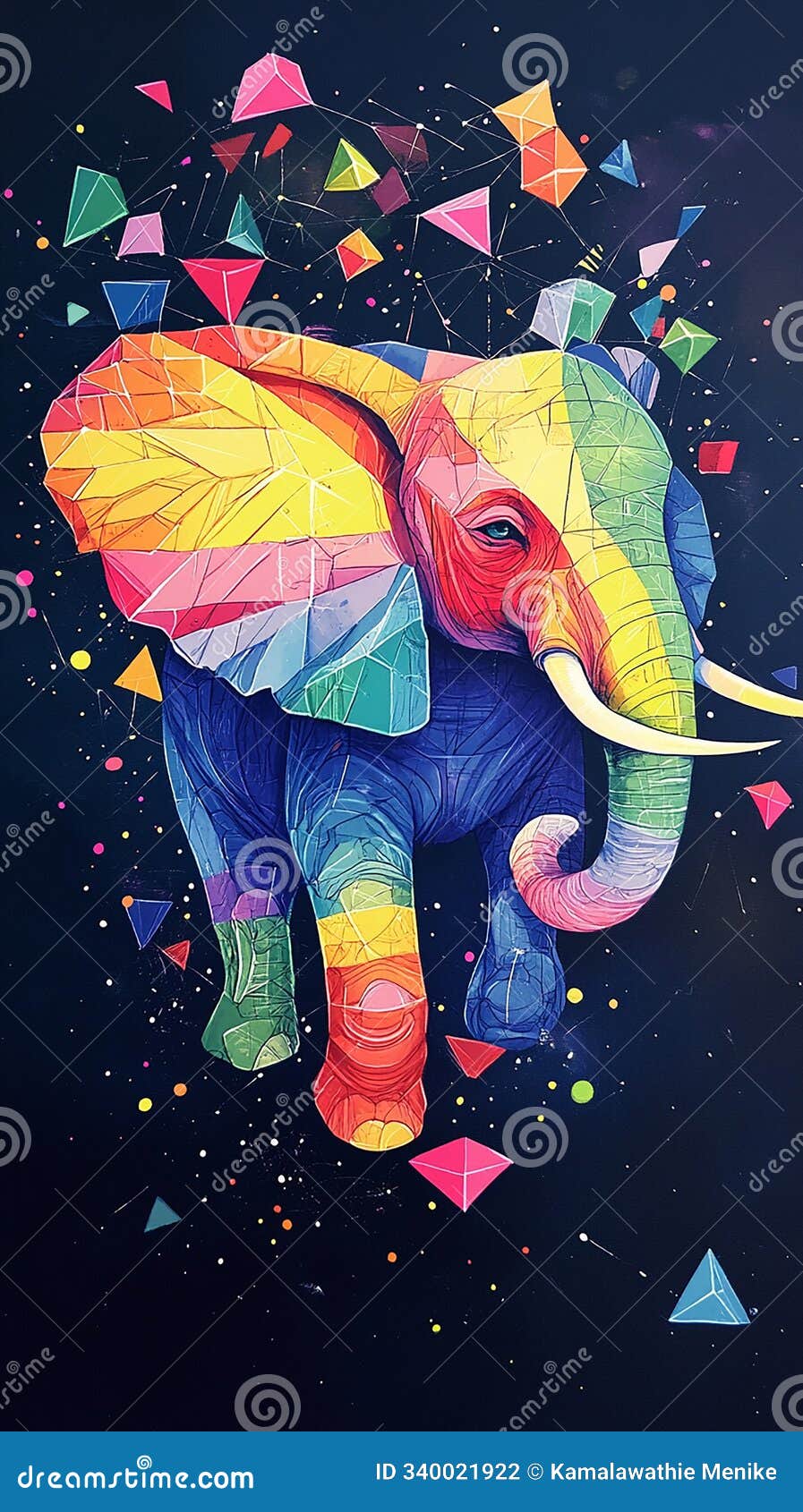 Rainbow-Colored Elephant: Composed of Floating Geometric Shapes Stock ...