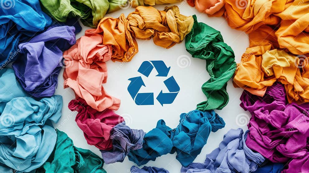 A Rainbow of Colored Fabric with a Recycling Symbol in the Middle Stock ...