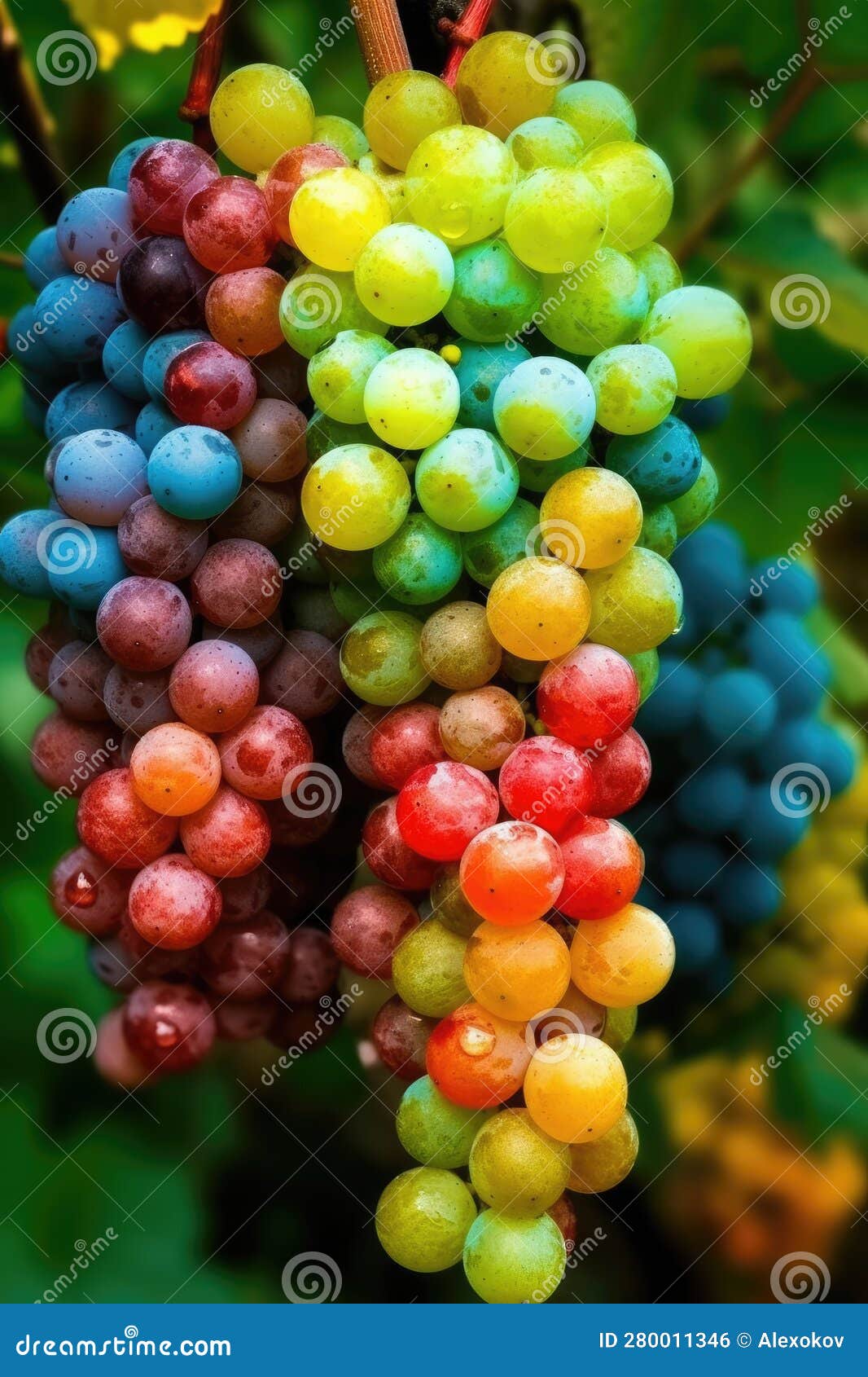 Rainbow-Colored Grapes on the Vine for Wine Labels and Menus. Stock ...