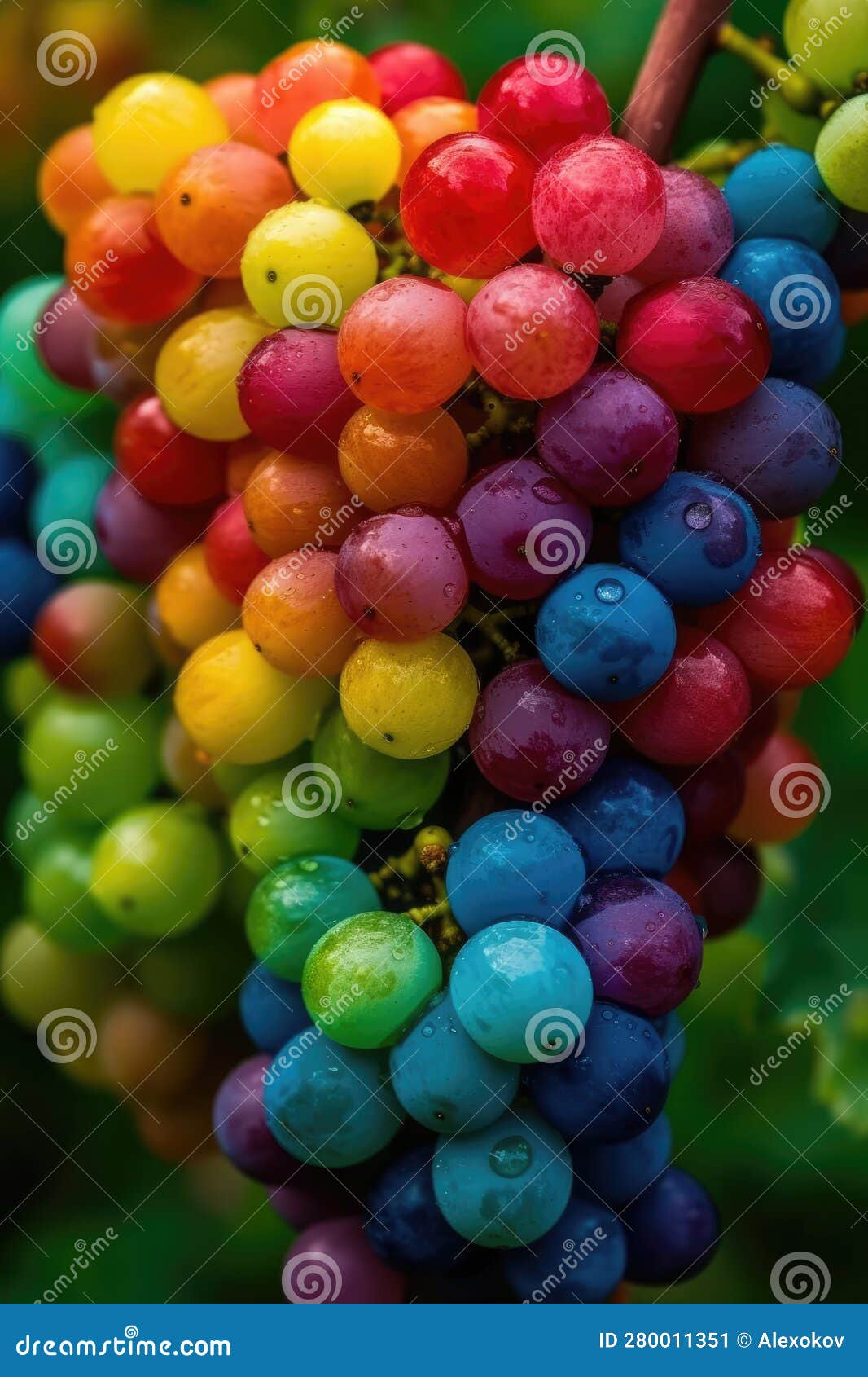 Rainbow-Colored Grapes on the Vine for Wine Labels and Menus. Stock ...