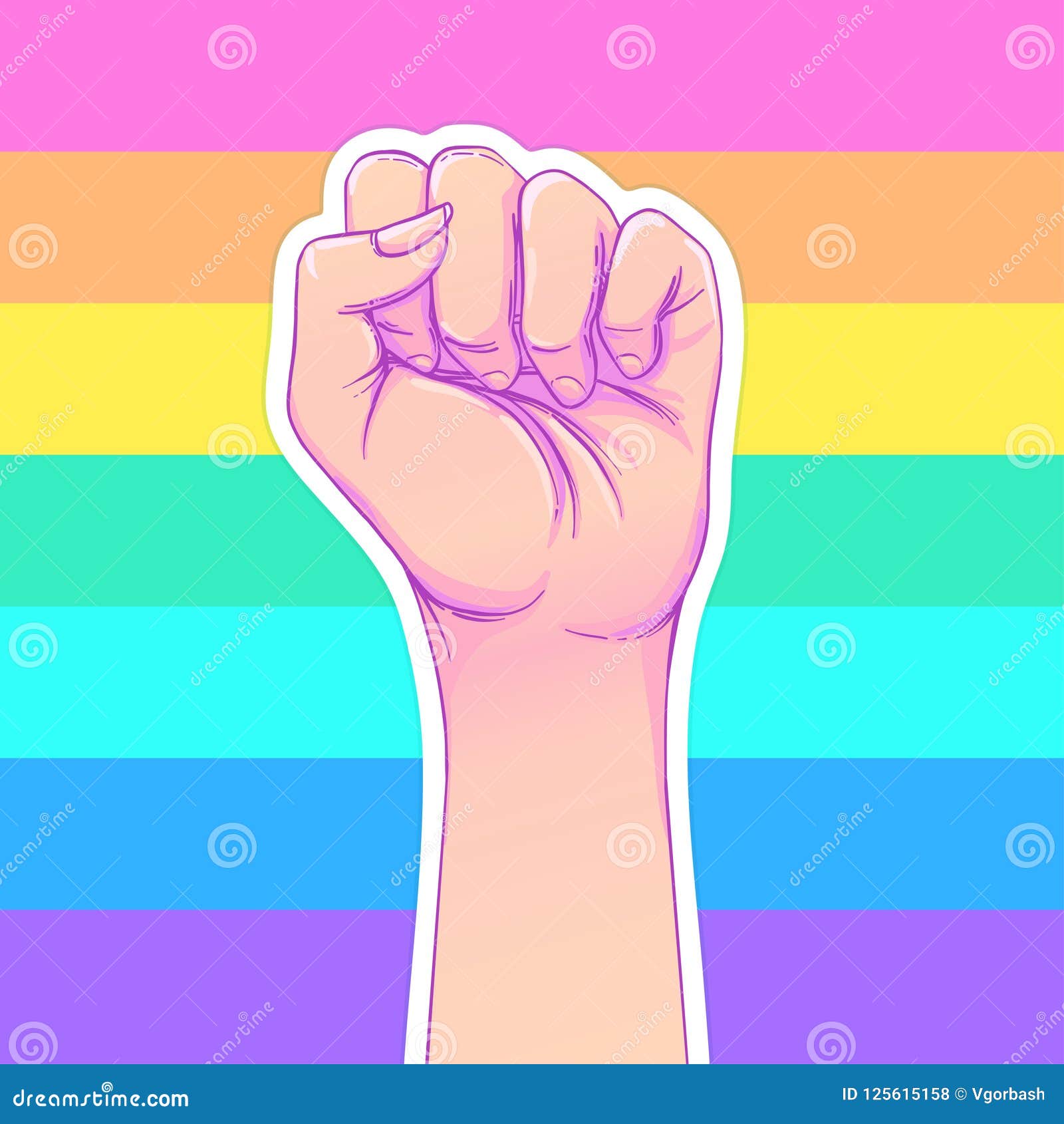 Rainbow Colored Hand With A Fist Raised Up Gay Pride Lgbt Concept