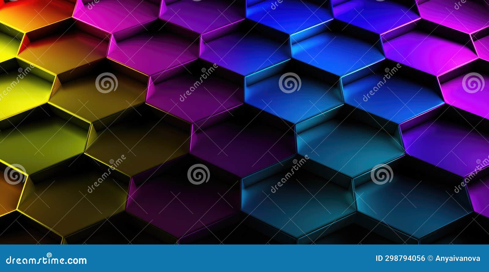 A Rainbow Colored Hexagon Pattern with a Black Background Stock ...