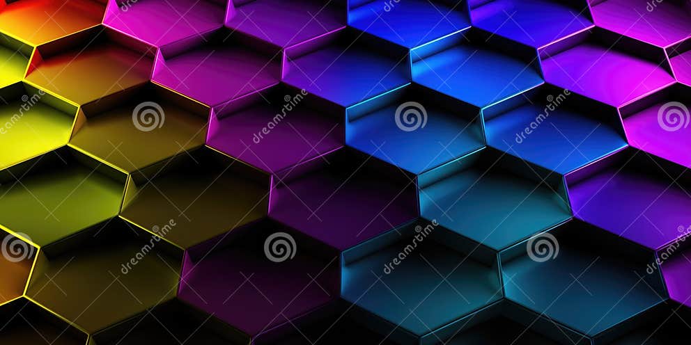 A Rainbow Colored Hexagon Pattern with a Black Background Stock ...