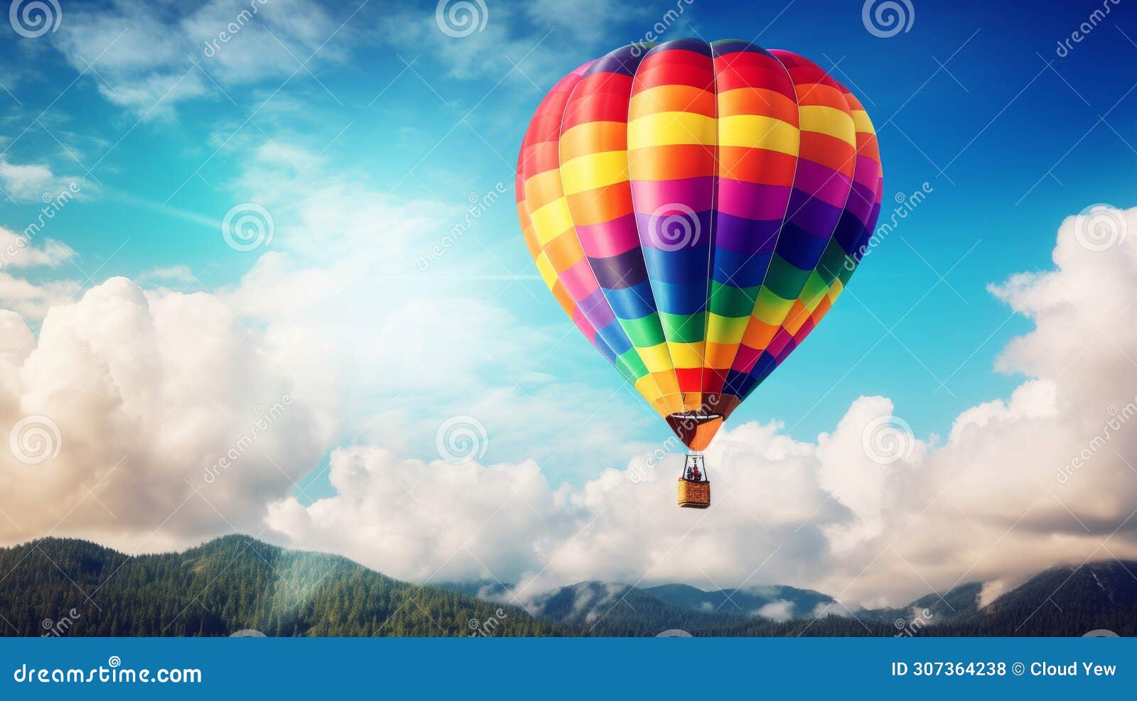 A Rainbow-colored Hot Air Balloon in Flight Stock Illustration ...