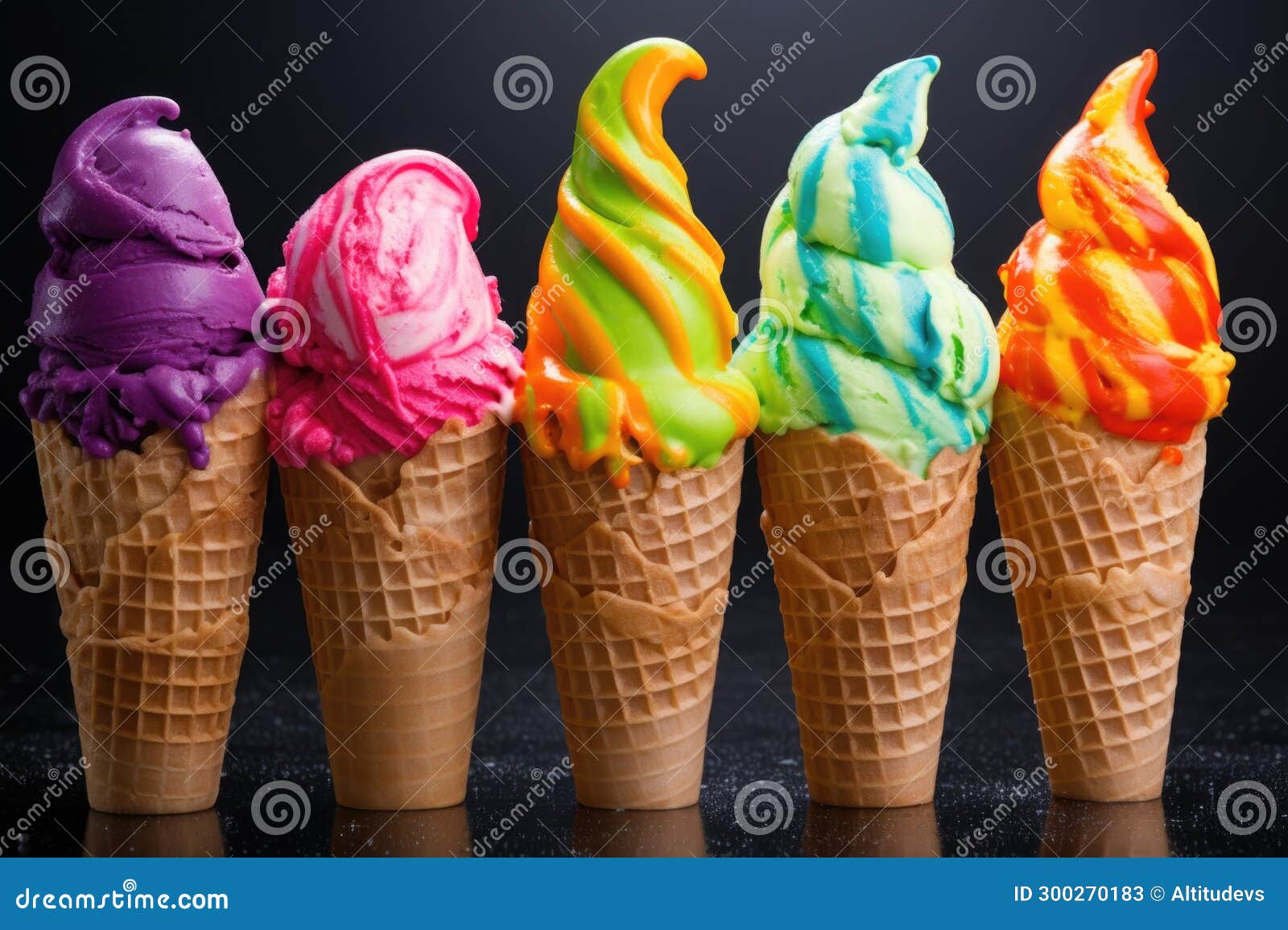 Rainbow-colored Ice Cream in Cones Stock Image - Image of indulgence ...