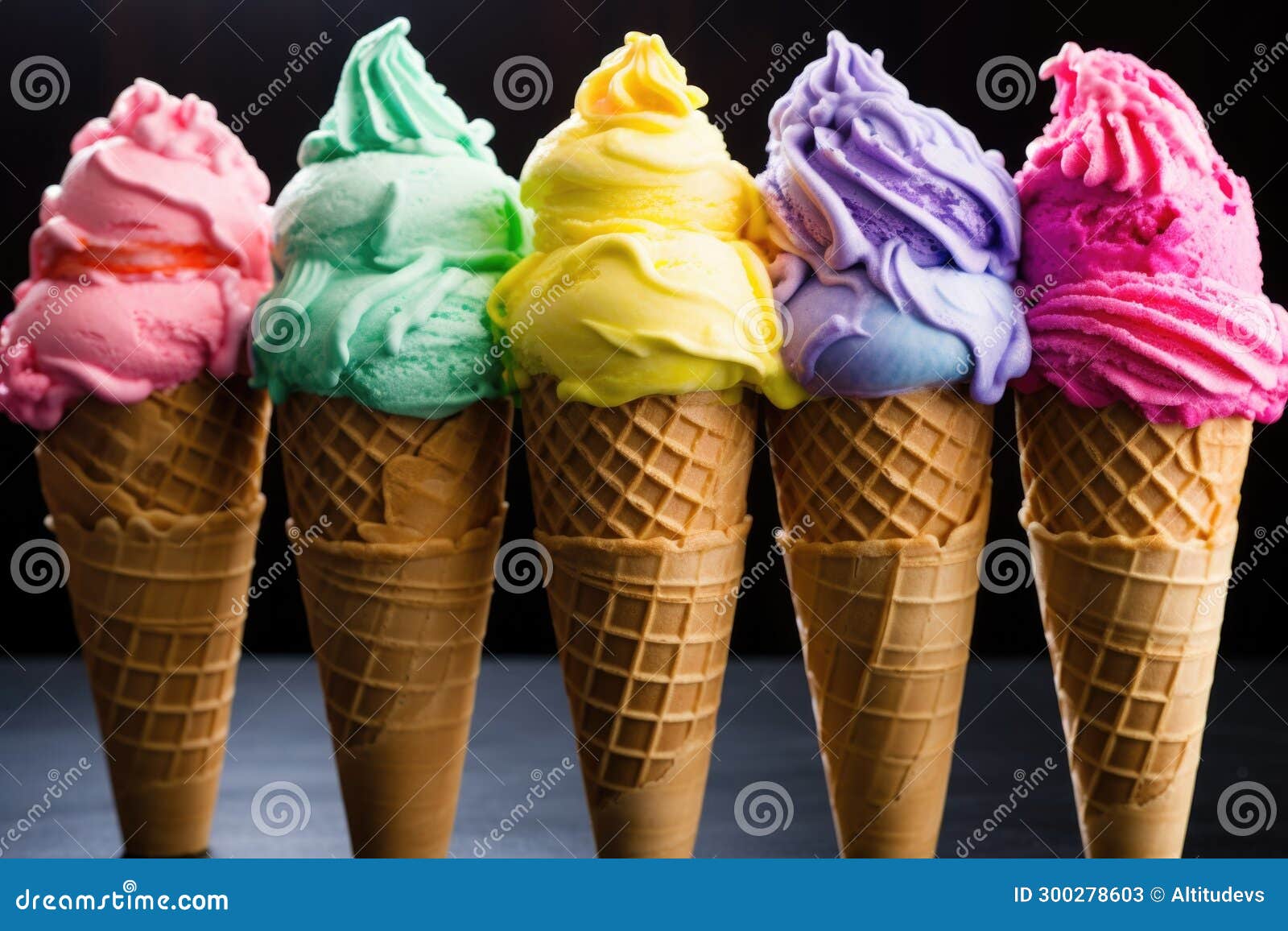 Rainbow-colored Ice Cream in Cones Stock Image - Image of cones ...