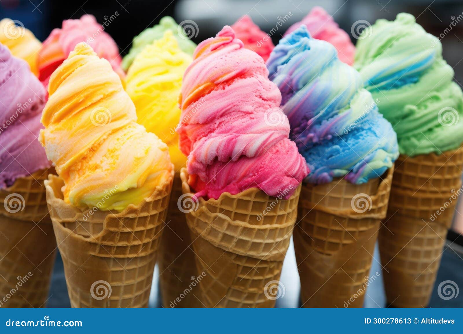 Rainbow-colored Ice Cream in Cones Stock Image - Image of multicolored ...
