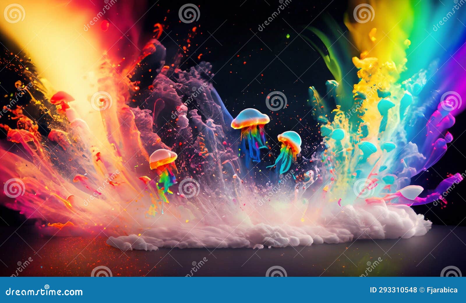 Rainbow Colored with Jellyfish Stock Illustration - Illustration of ...