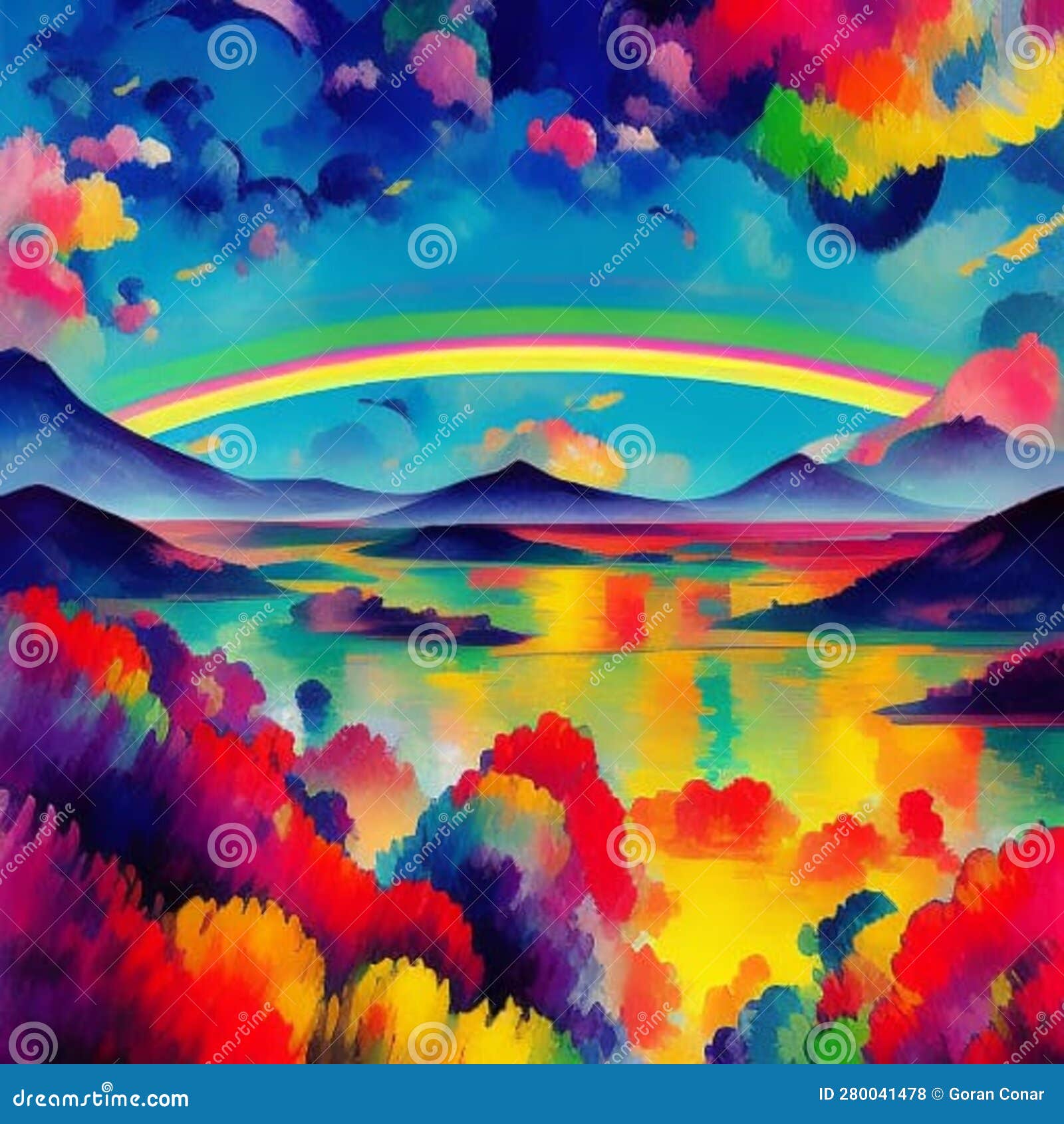 Rainbow colored landscape stock illustration. Illustration of rainbow ...