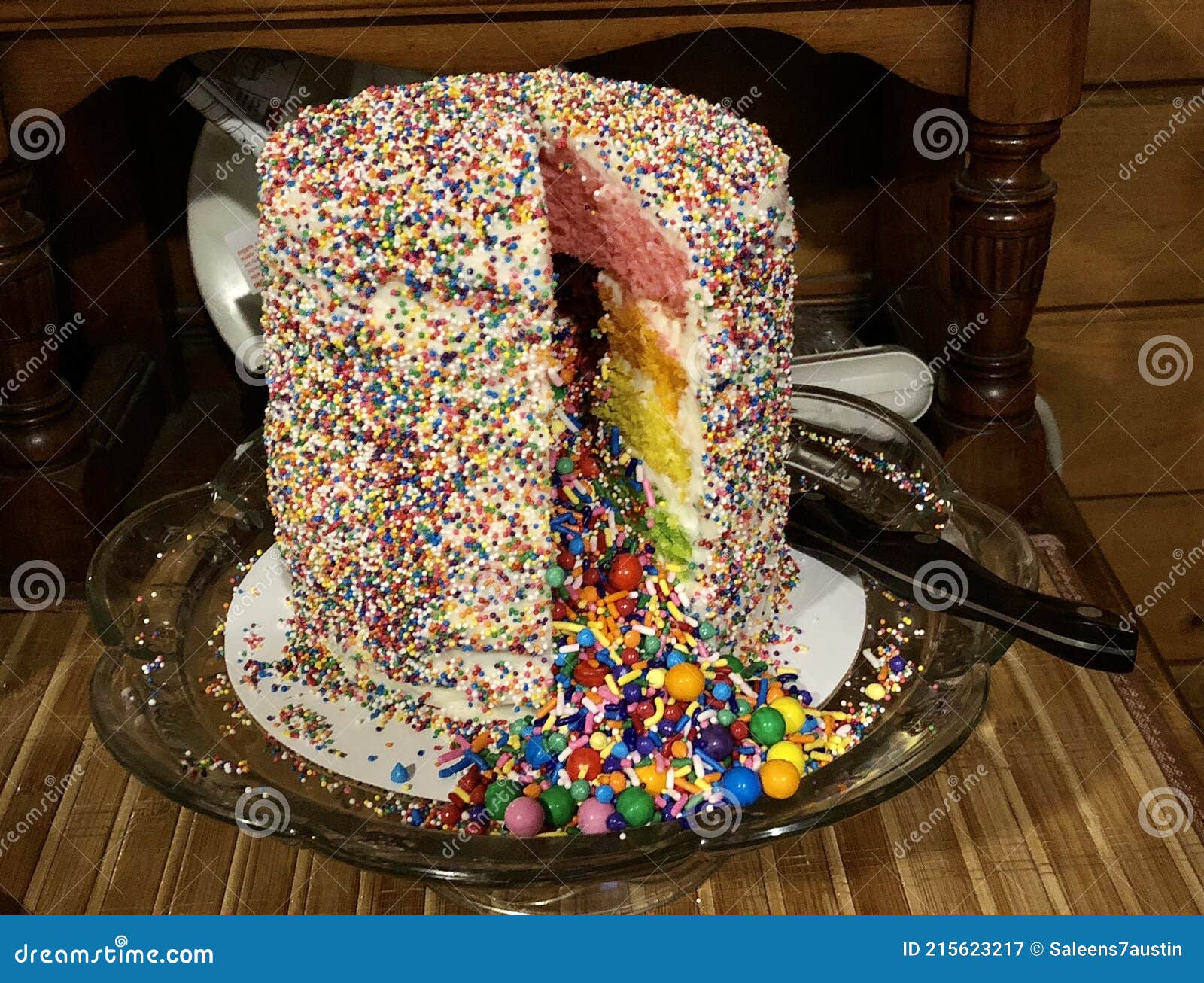 Rainbow Sprinkle Layer Cake with Candy Filling Stock Image - Image of ...