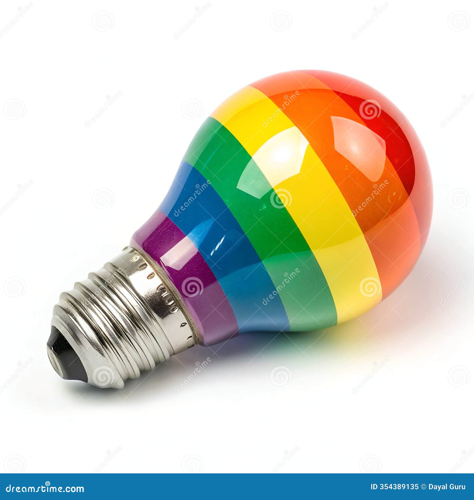 A Rainbow-Colored Light Bulb Isolated on White Background Stock ...
