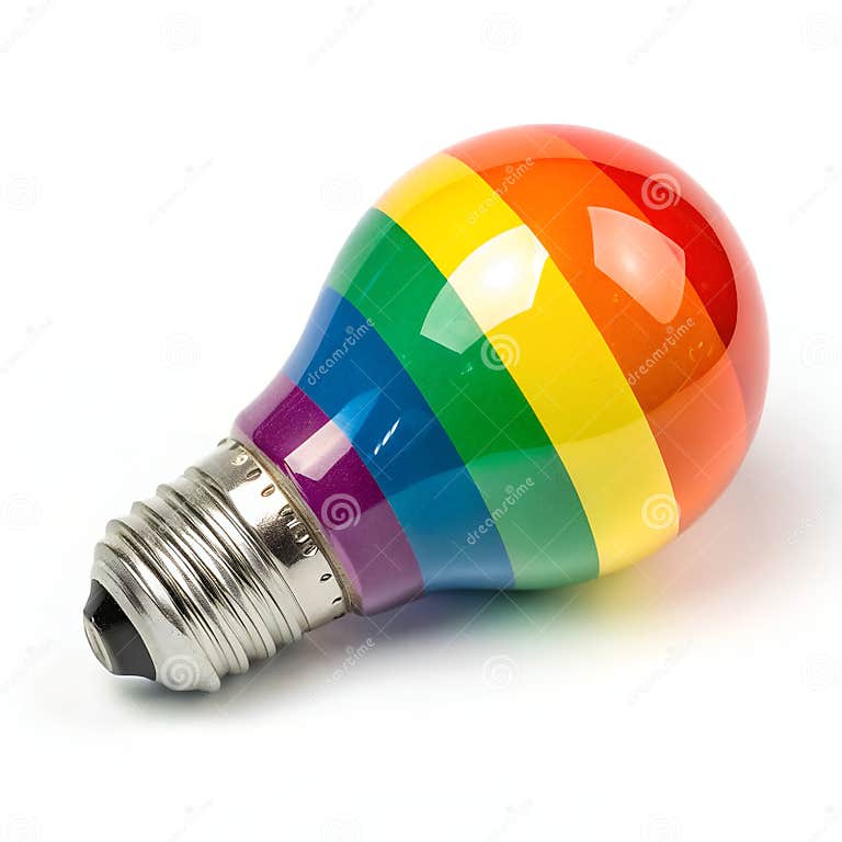 A Rainbow-Colored Light Bulb Isolated on White Background Stock ...