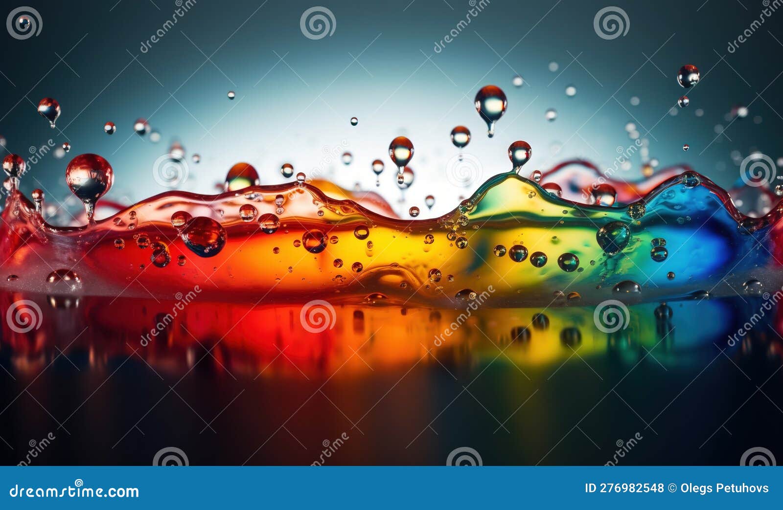 A Rainbow Colored Liquid with Water Droplets on it S Surface Stock ...