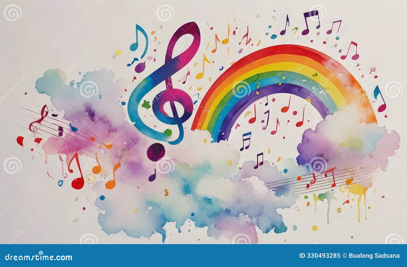 Rainbow Colored Music Note with Notes Stock Illustration - Illustration ...