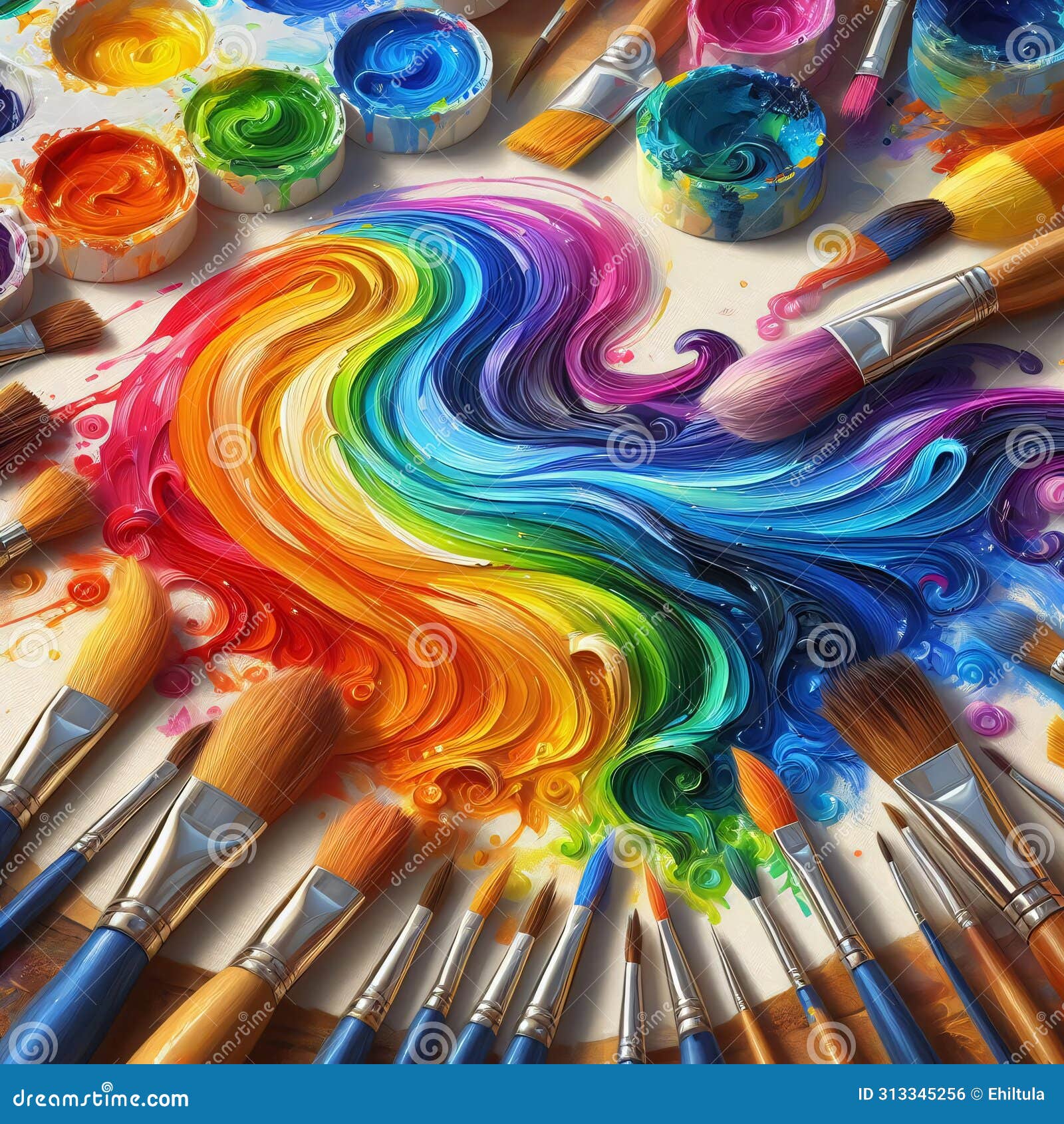 Rainbow Colored Oil Painting, Abstract Diversity Multiple Color Brushes ...