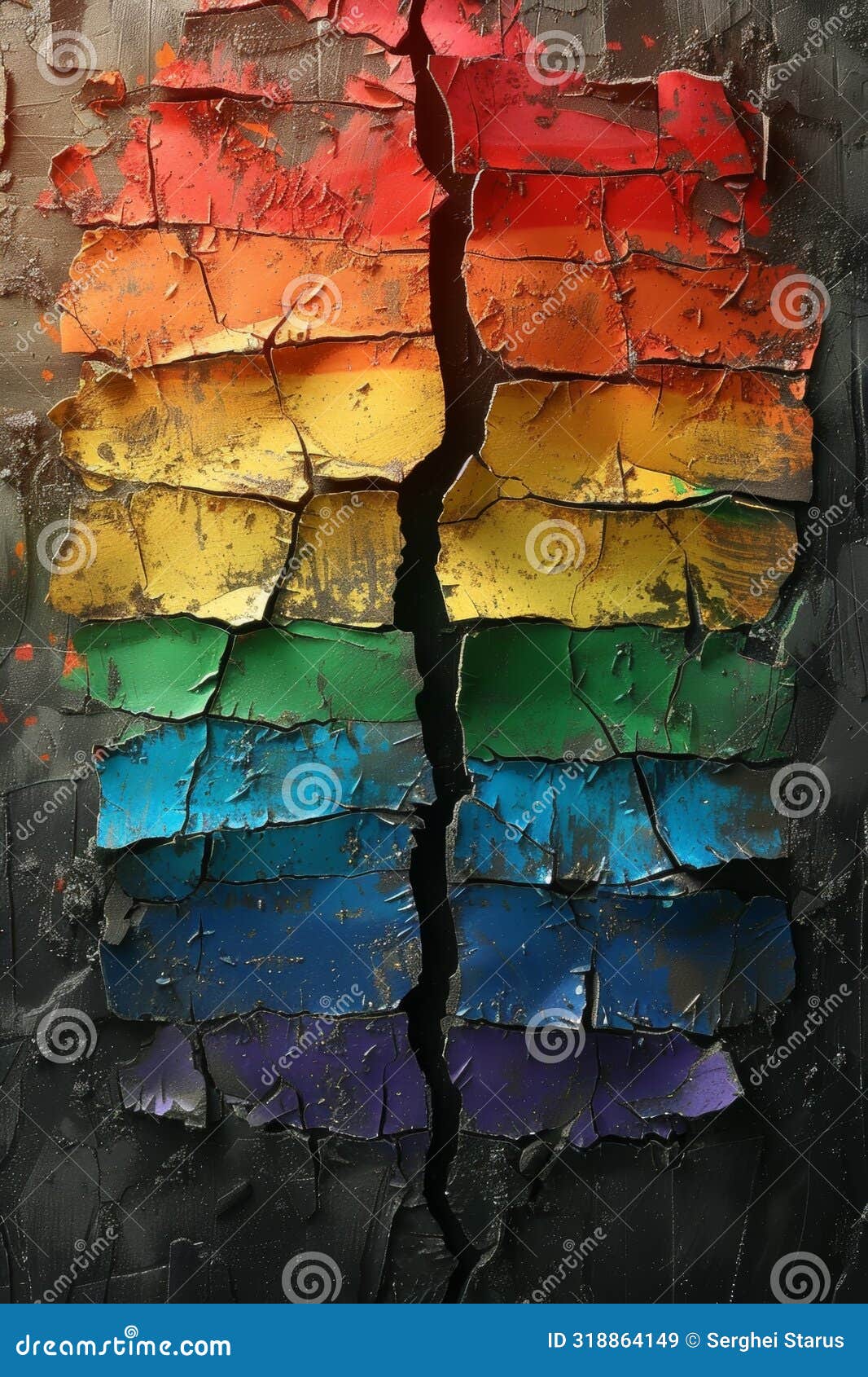 A Rainbow Colored Paint is on a Cracked Wall, AI Stock Image - Image of ...