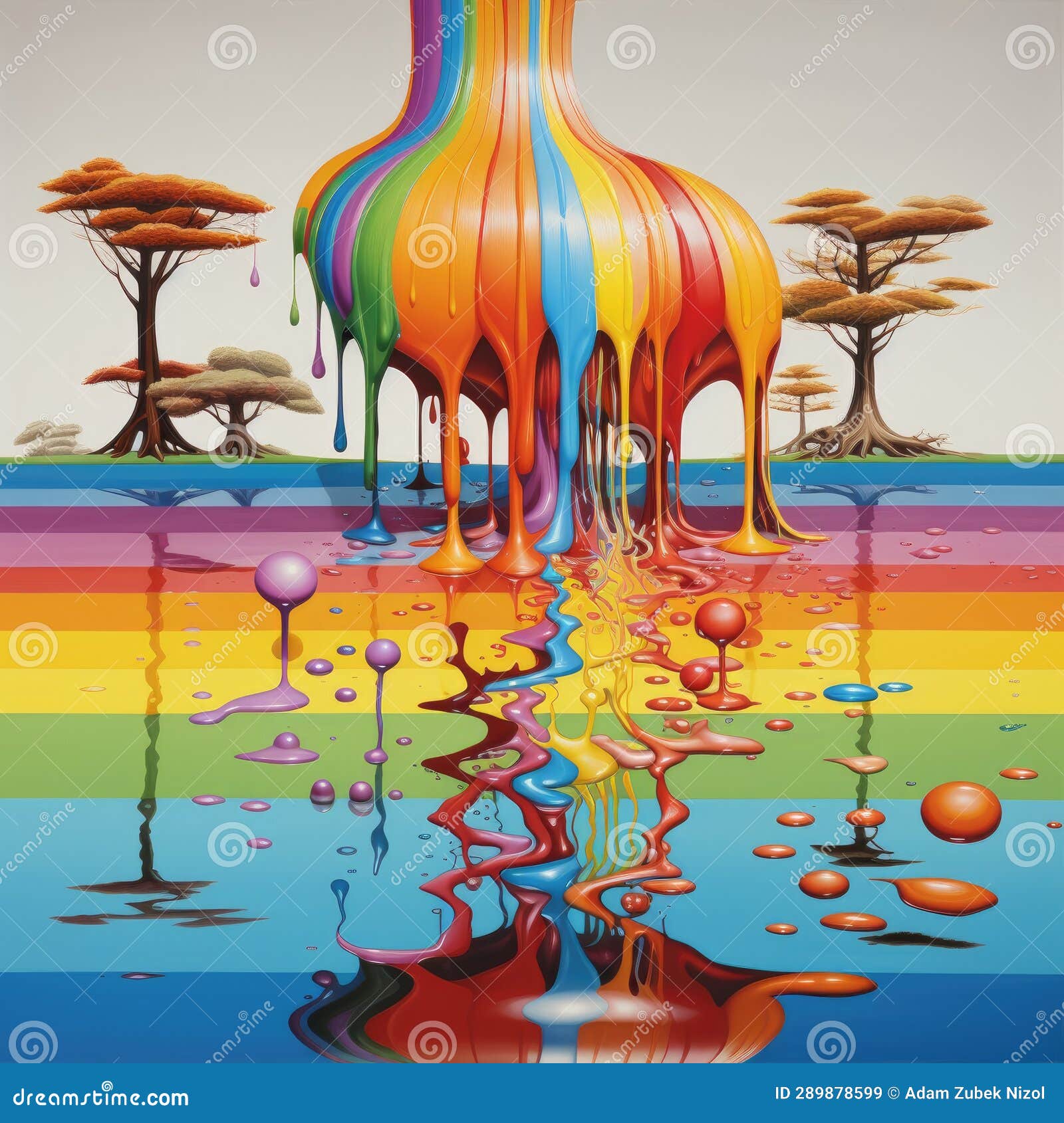 A Rainbow Colored Paint Dripping from a Tree Stock Illustration ...
