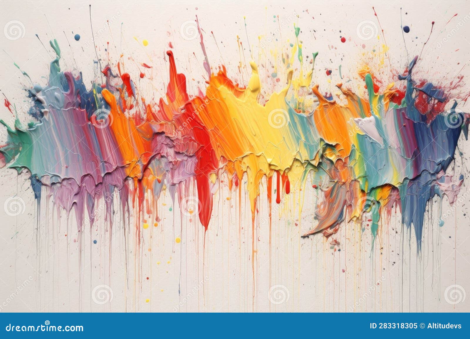 Rainbow-colored Paint Splatters on a White Canvas Stock Illustration ...