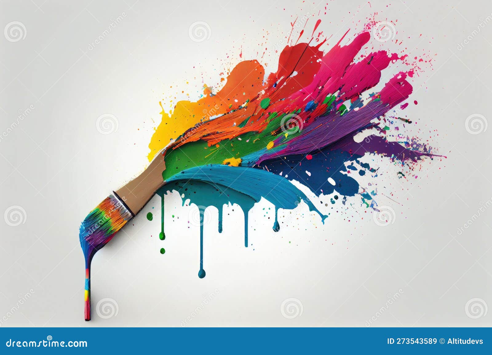 A Rainbow-colored Paintbrush on a White Background, with Splatter Marks ...