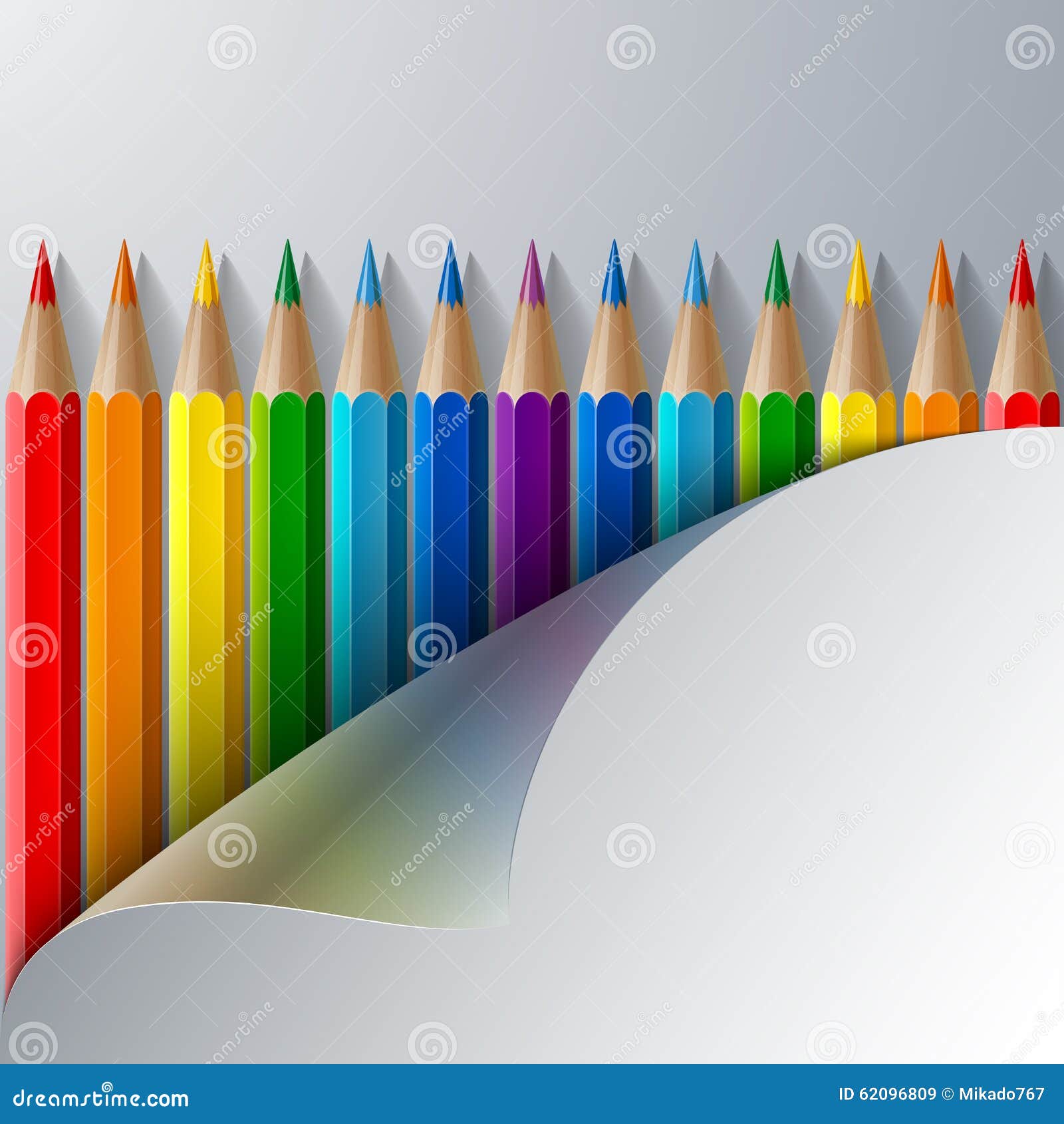 Rainbow Colored Pencils and Realistic White Paper Stock Vector ...
