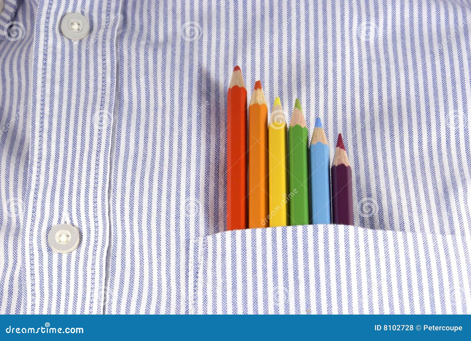 Rainbow of Colored Pencils in Shirt Pocket Stock Photo - Image of shape ...