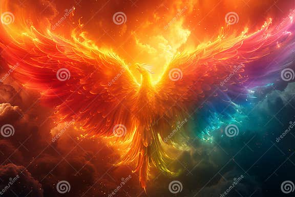 Rainbow Colored Phoenix Rising from the Ashes, Symbolizing the ...
