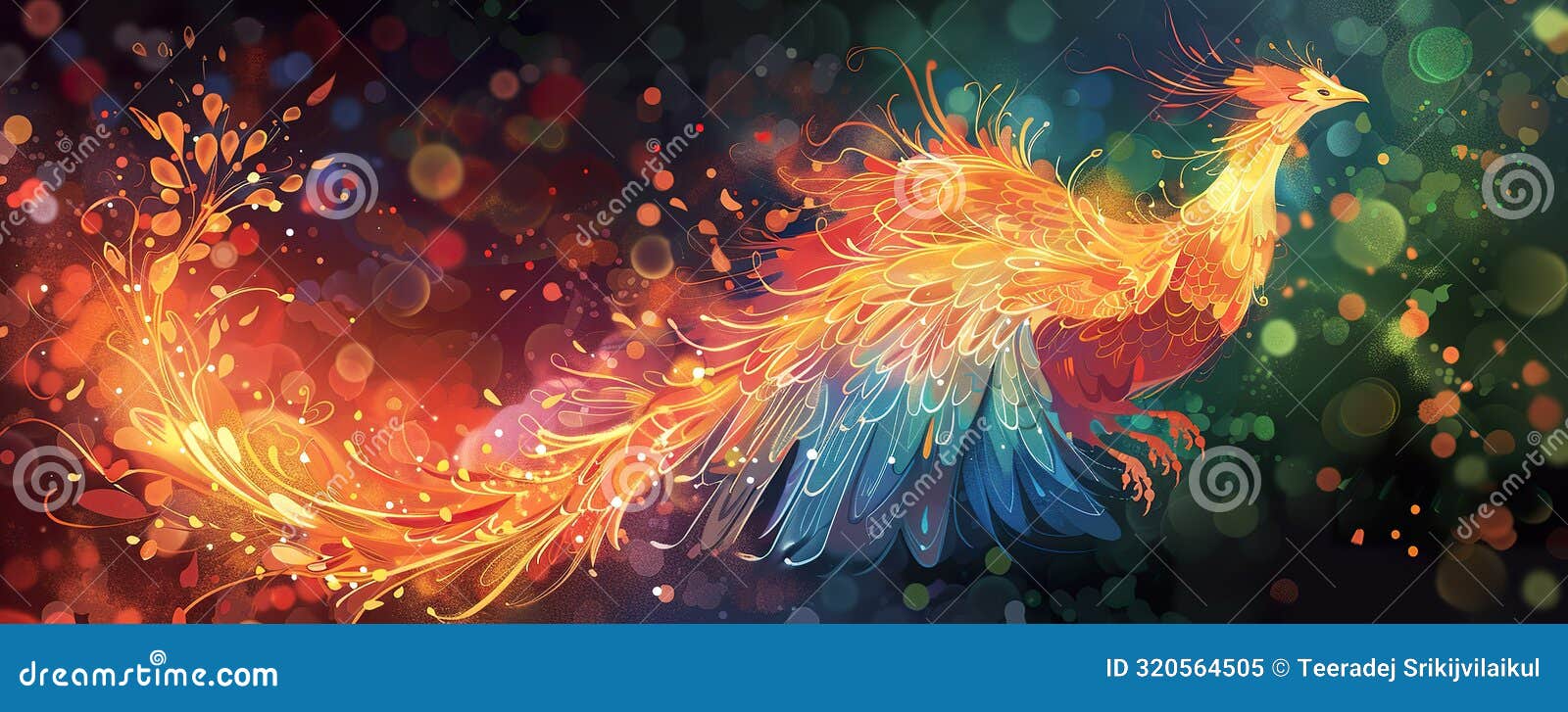 Rainbow-colored Phoenix Rising with a Dynamic Bokeh Background Effect ...