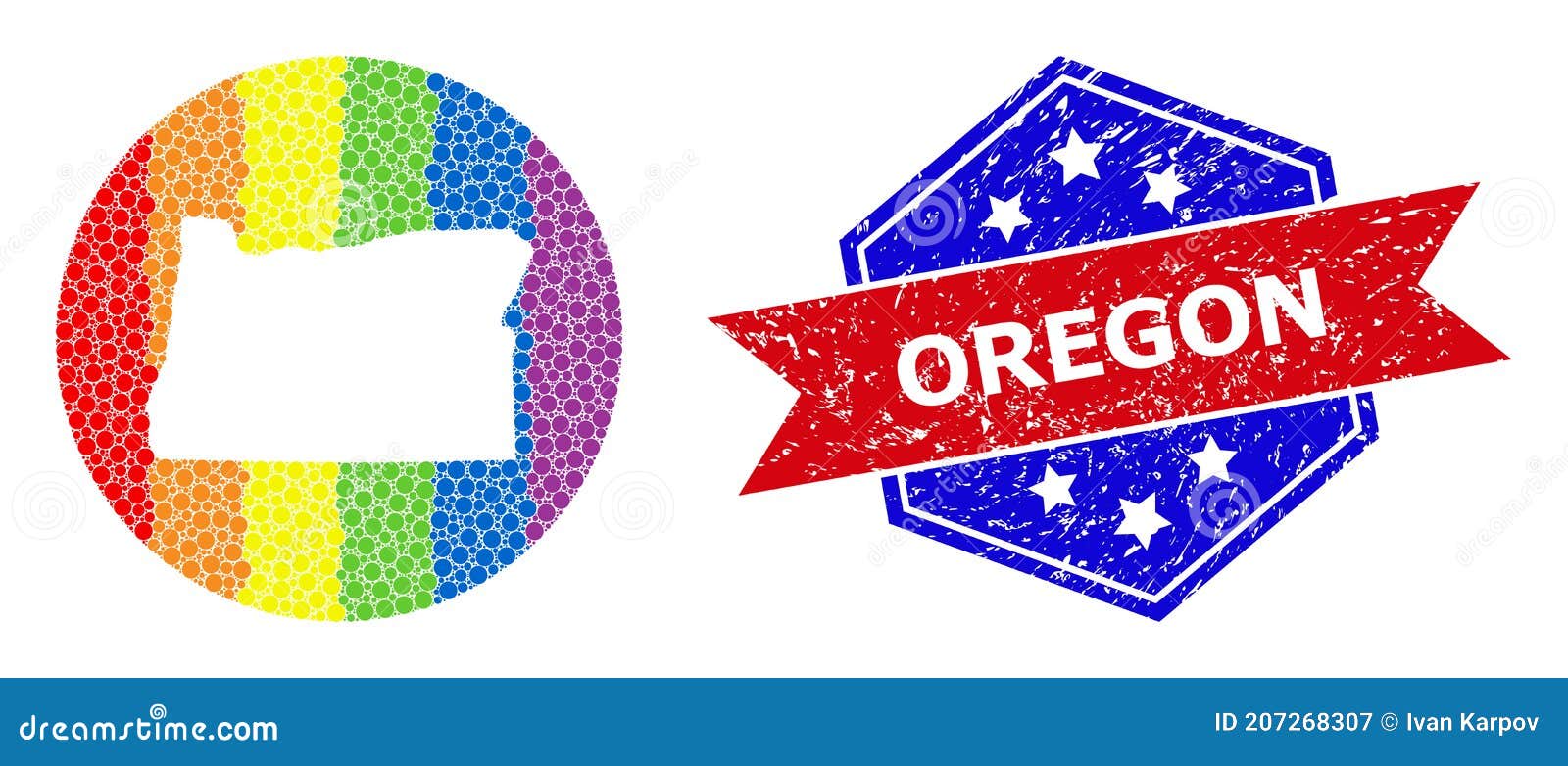 Rainbow Colored Pixelated Map of Oregon State Collage with Stencil for ...