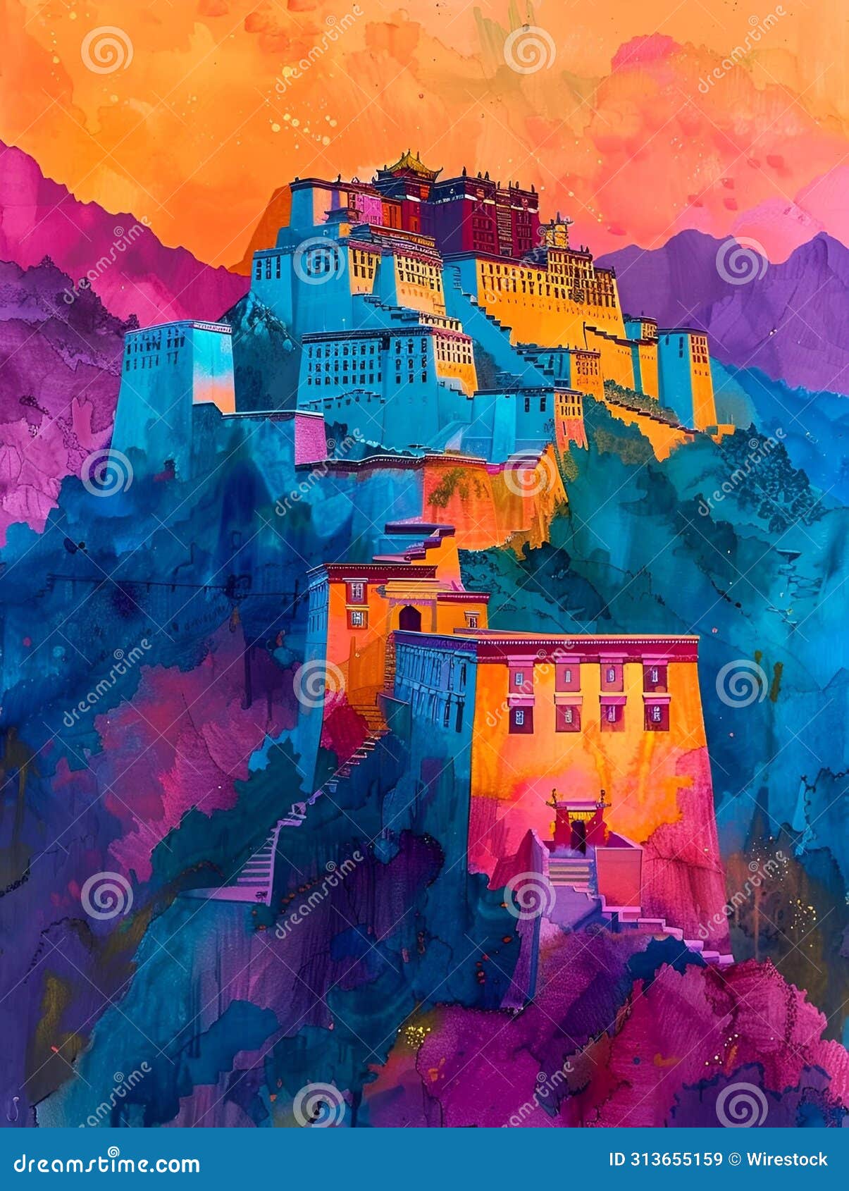 Rainbow Colored Potala Palace Stock Illustration - Illustration of ...