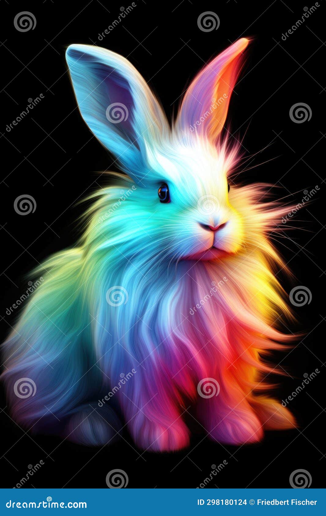 A Rainbow Colored Rabbit Sitting on a Black Surface Stock Photo - Image ...