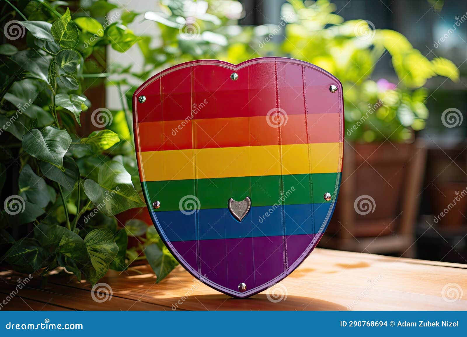 A Rainbow Colored Shield on a Table Stock Illustration - Illustration ...