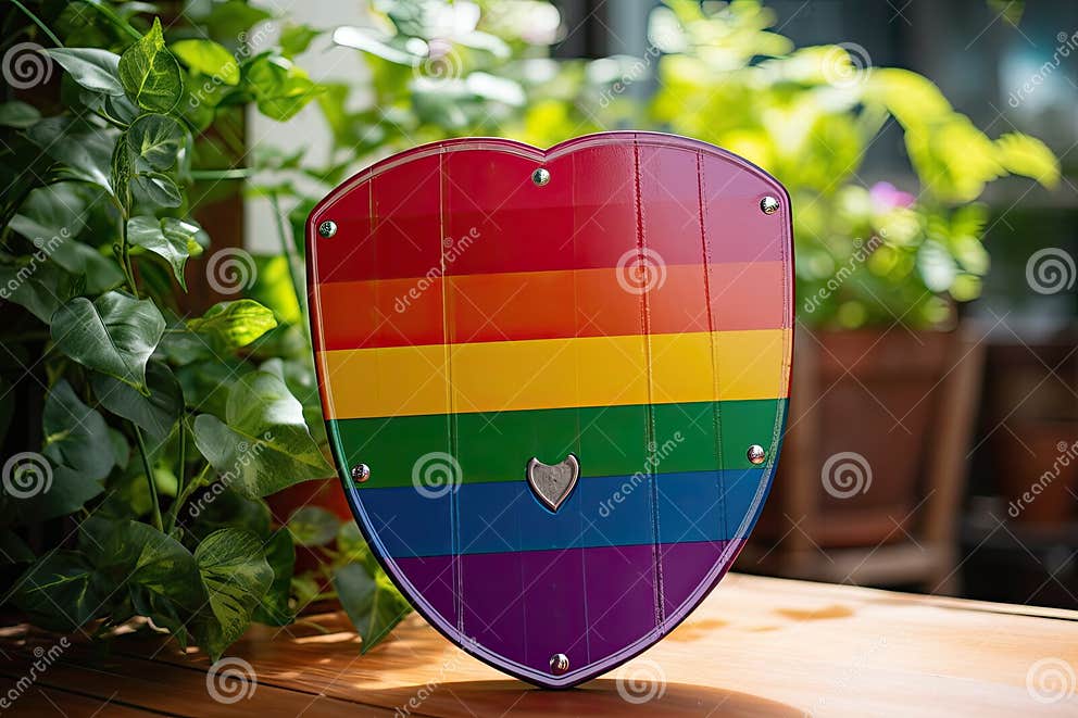 A Rainbow Colored Shield on a Table Stock Illustration - Illustration ...