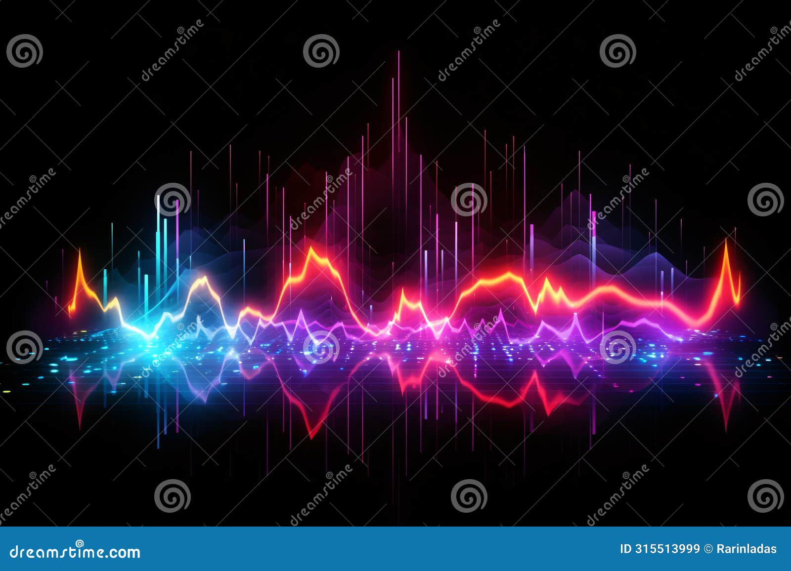 A Rainbow Colored Sound Wave Visualization on a Black Background Stock ...