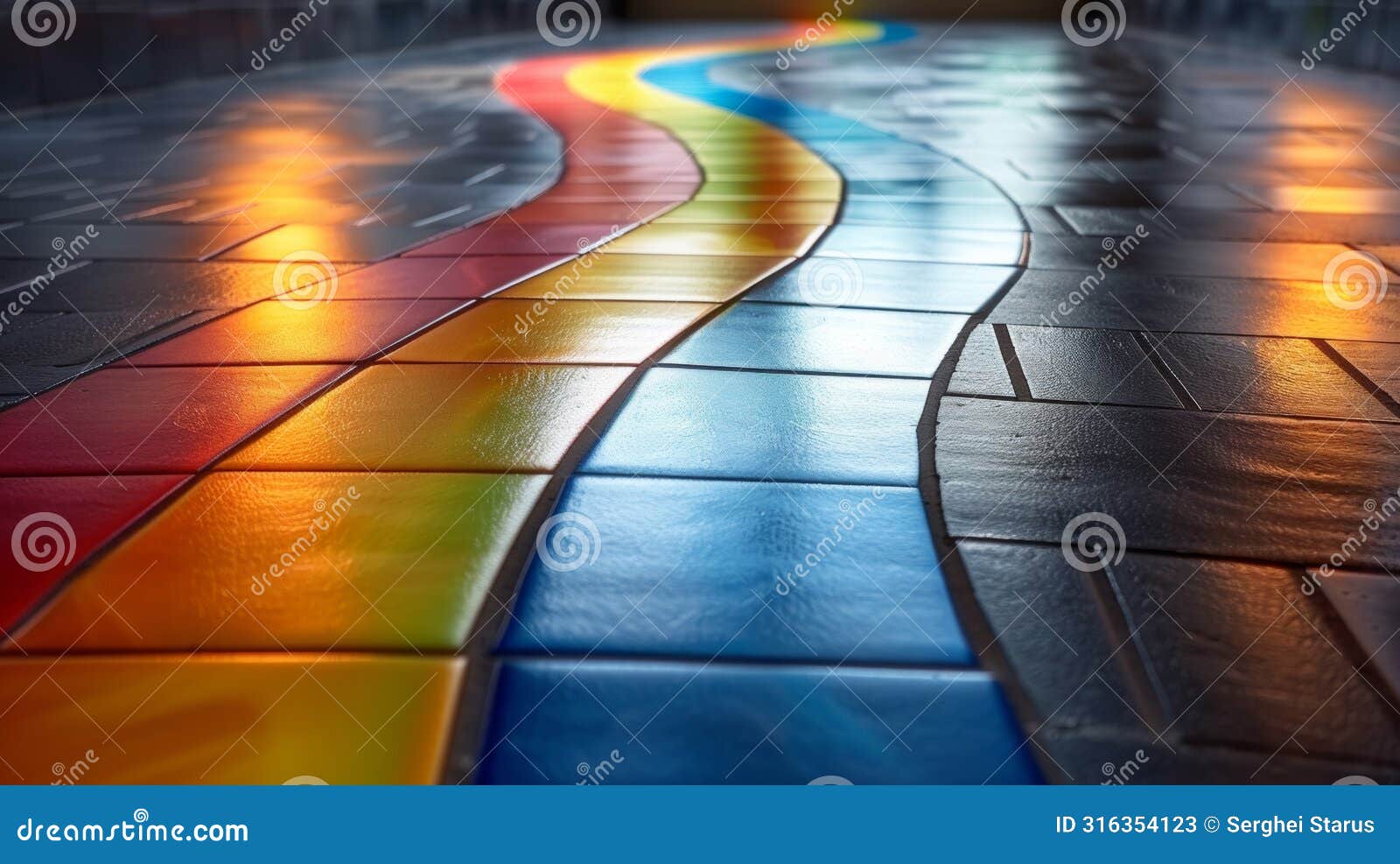 A Rainbow Colored Tile Floor with a Line of Light Shining through it ...