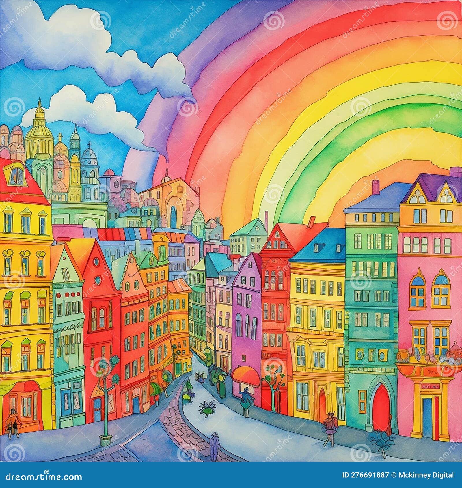 Illustrated Rainbow Colored Town. Created Using Ai Generative. Stock ...