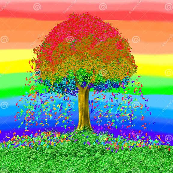 Rainbow Colored Tree the Background of the Sky Rainbow Stock ...