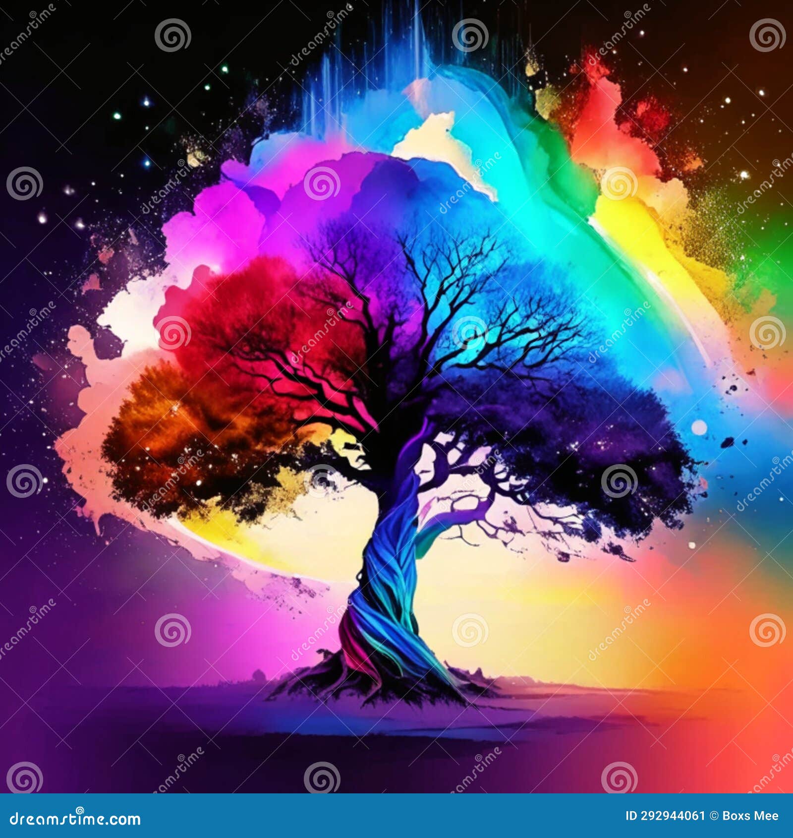 Rainbow Colored Tree Illustration. Abstract Landscape Background ...