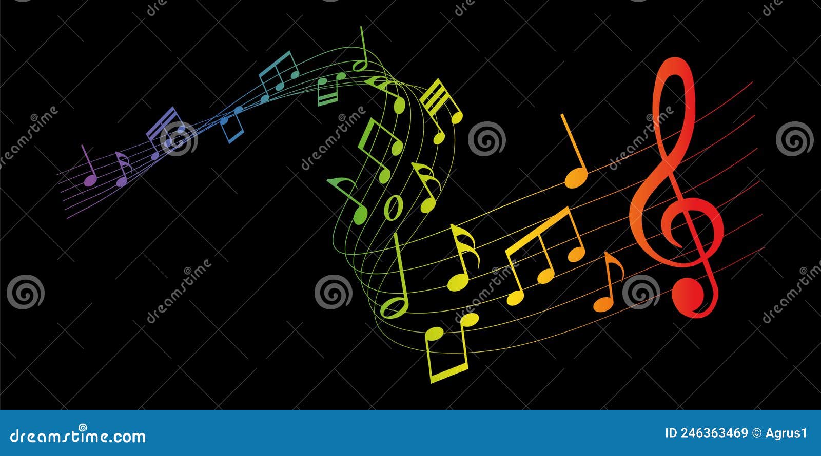Rainbow Colored Vector Sheet Music - Musical Notes Melody on Black ...