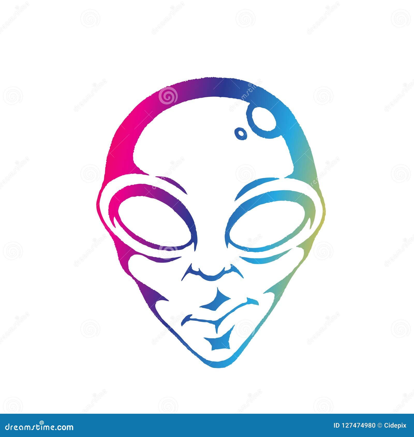 Rainbow Colored Vectorized Ink Sketch of Alien Face Illustration Stock ...