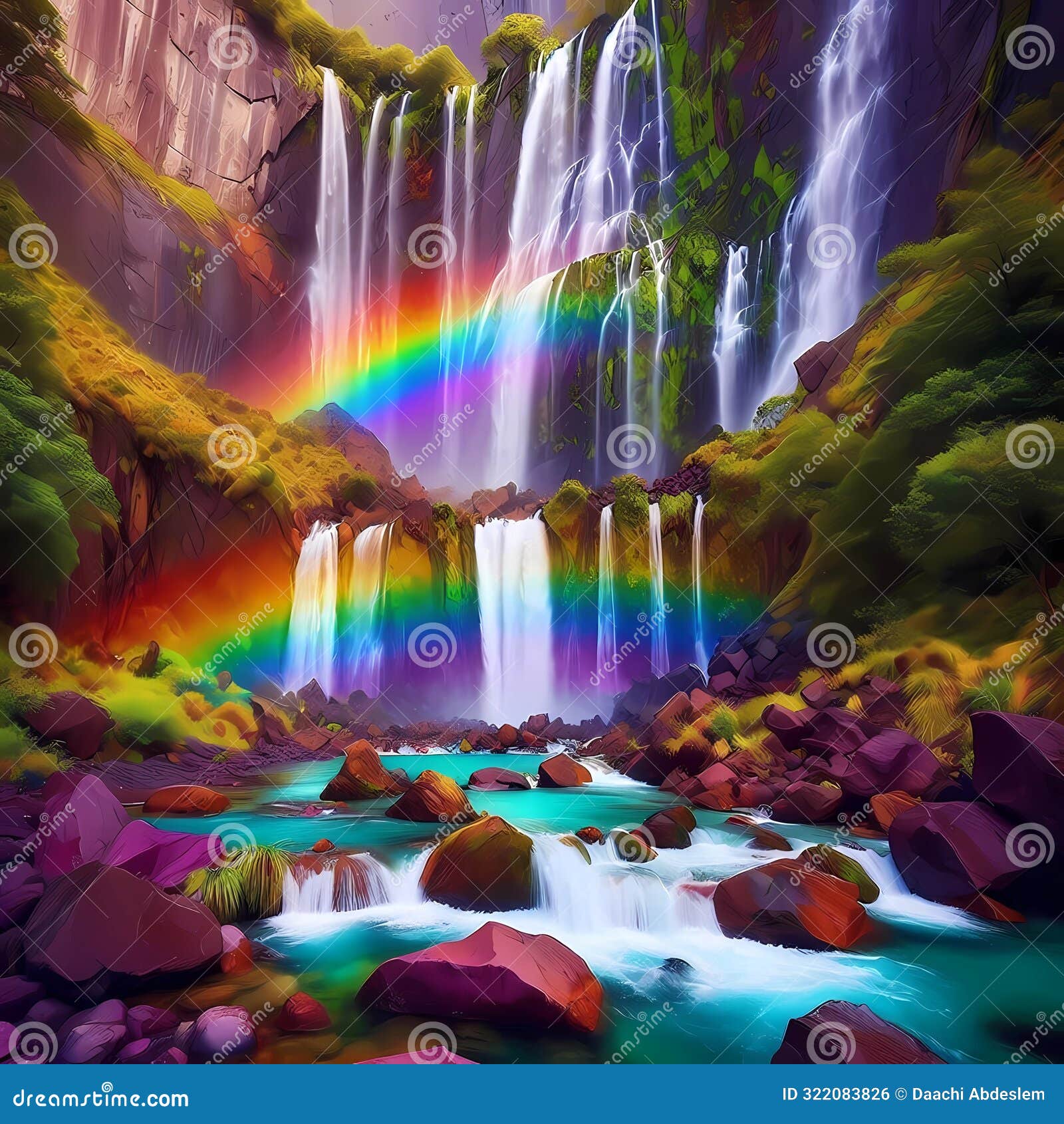 Cascade of Colors: a Rainbow Retreat. Stock Illustration - Illustration ...