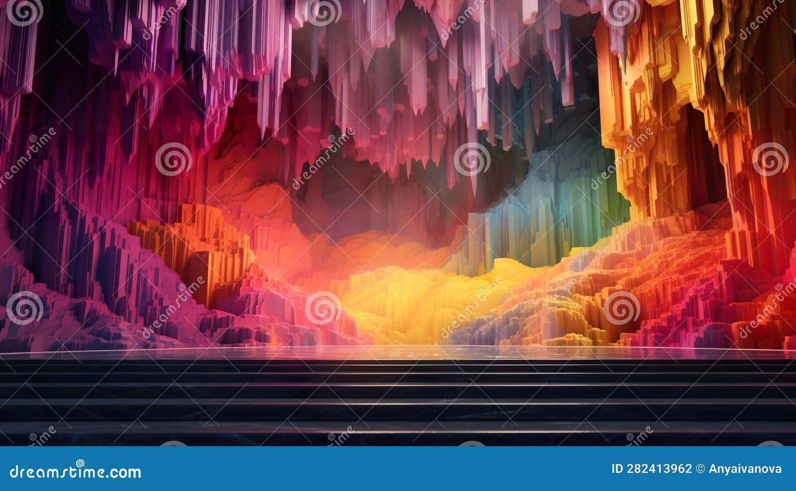 A Rainbow Colored Waterfall in the Middle of a Dark Room. Generative AI ...