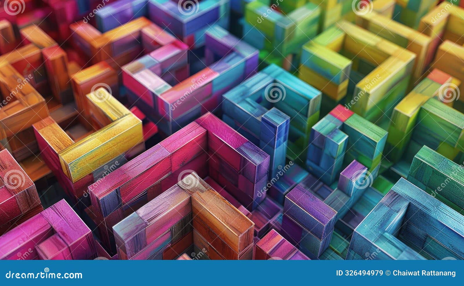 Rainbow-colored Wooden Labyrinth Abstract Illustration with Intricate ...